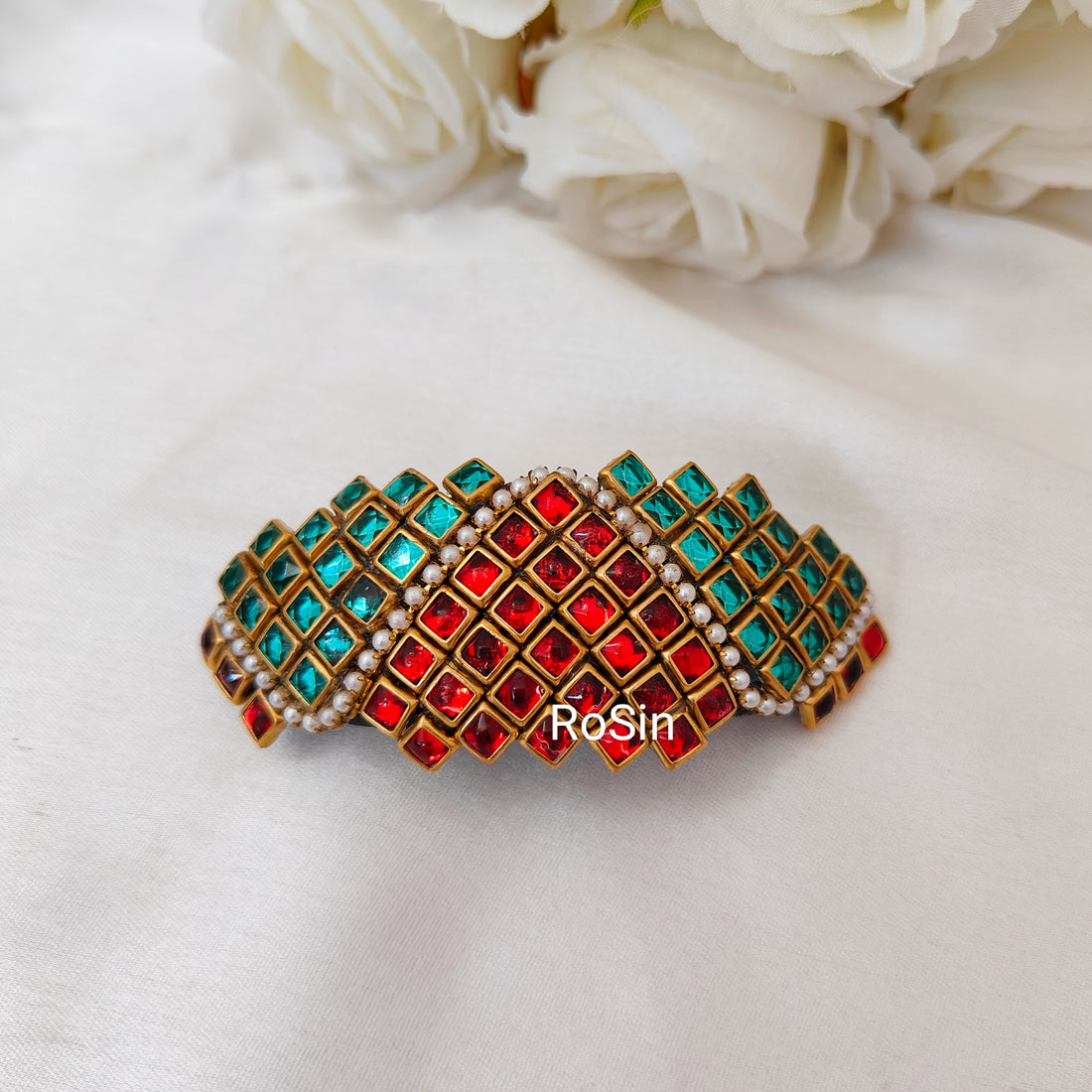 Seagreen and red barette clip – Rosin