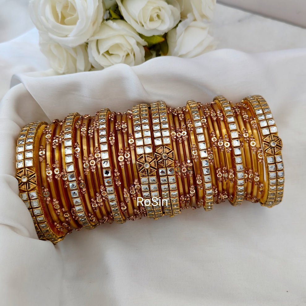 Gold and Transparent white glass bangles – Rosin