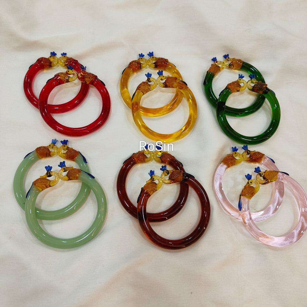 Peacock glass crystal kadas(2 bangles) must check measurements – Rosin