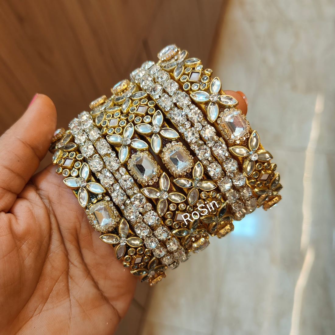 White stone border bangles set – Rosin