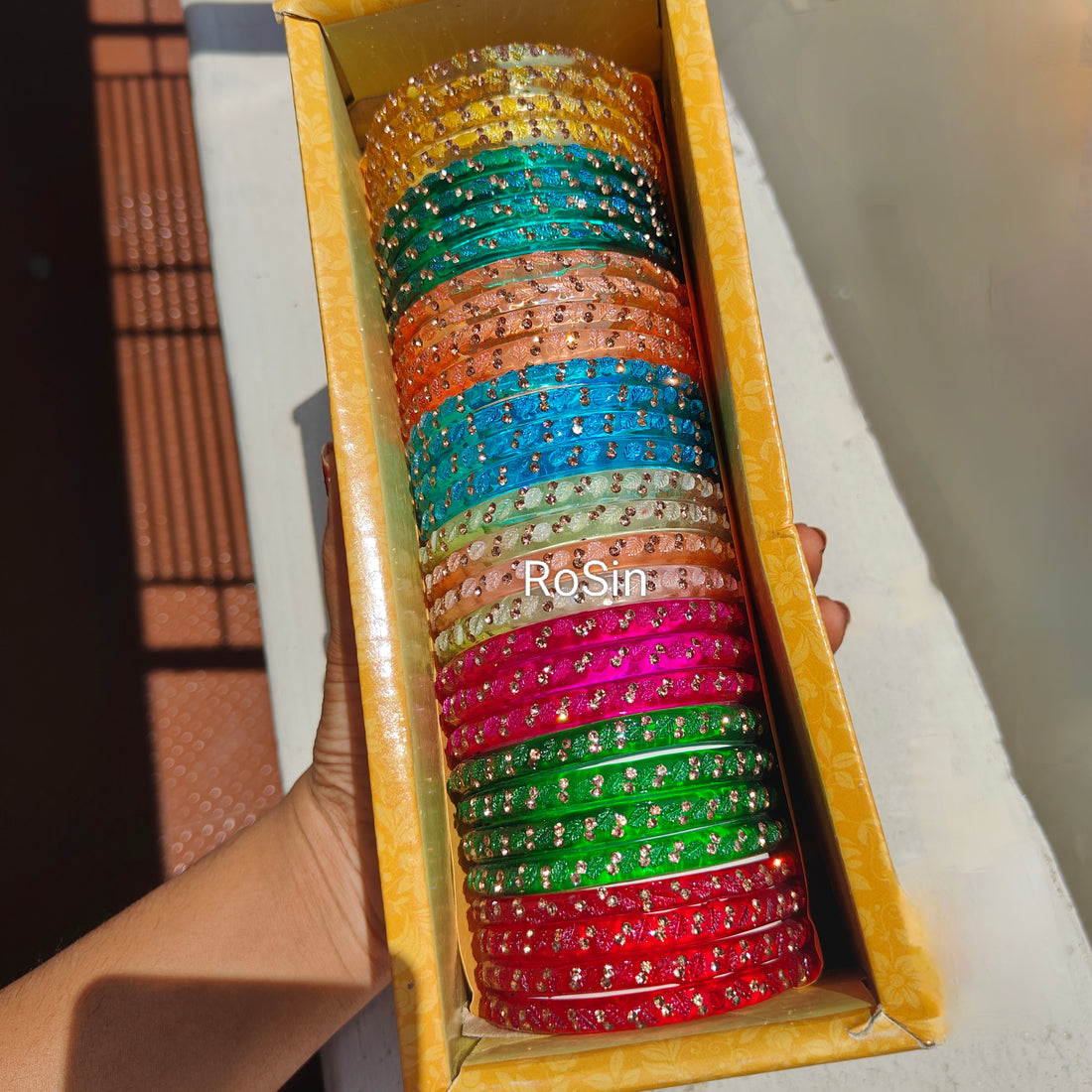 Leaf crystal glass kada(2 bangles) – Rosin