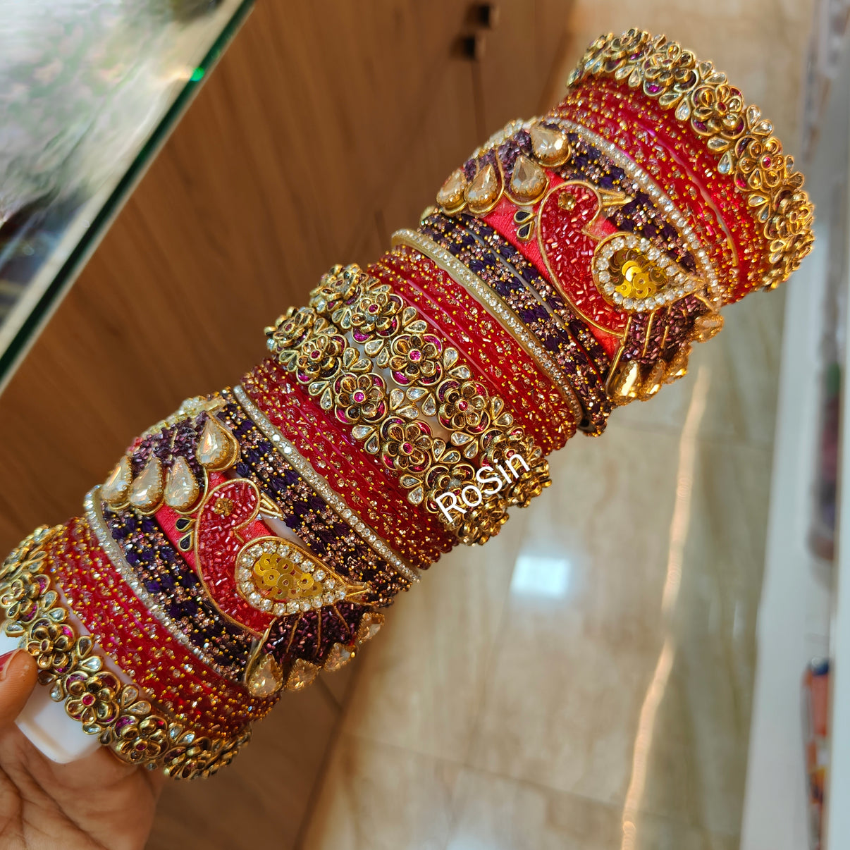 Reddish pink and wine combination peacock set – Rosin