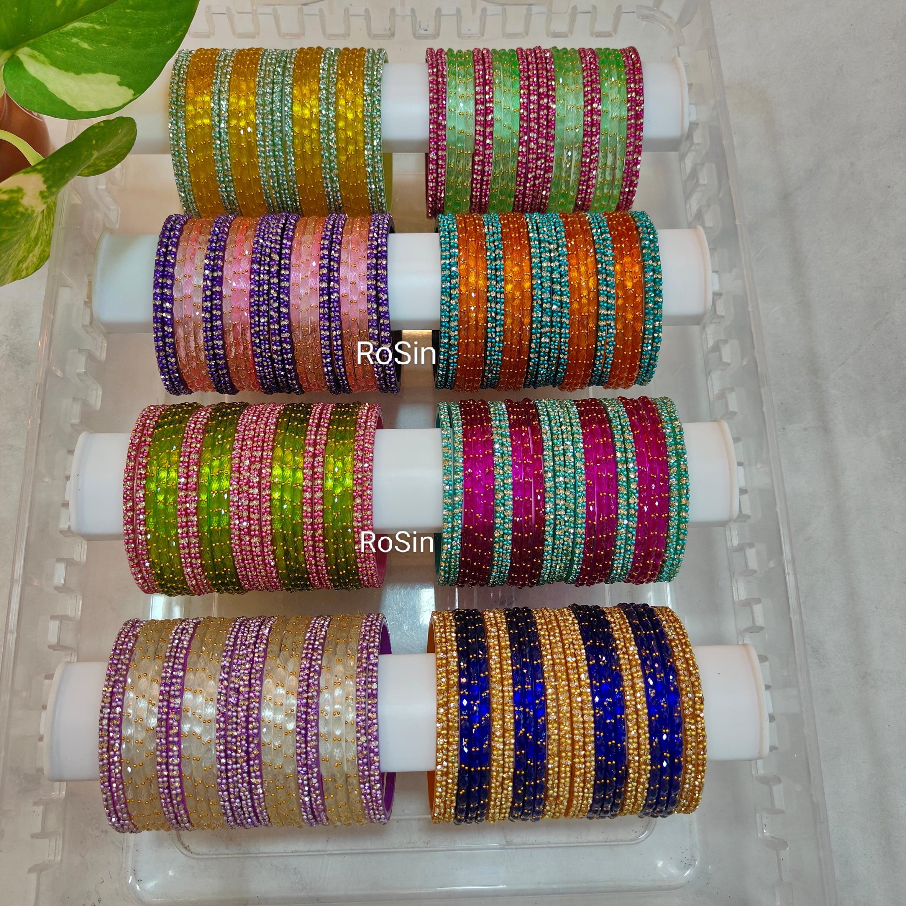 Pearl glass bangles stack with raindrop ( set of 12 bangles) – Rosin