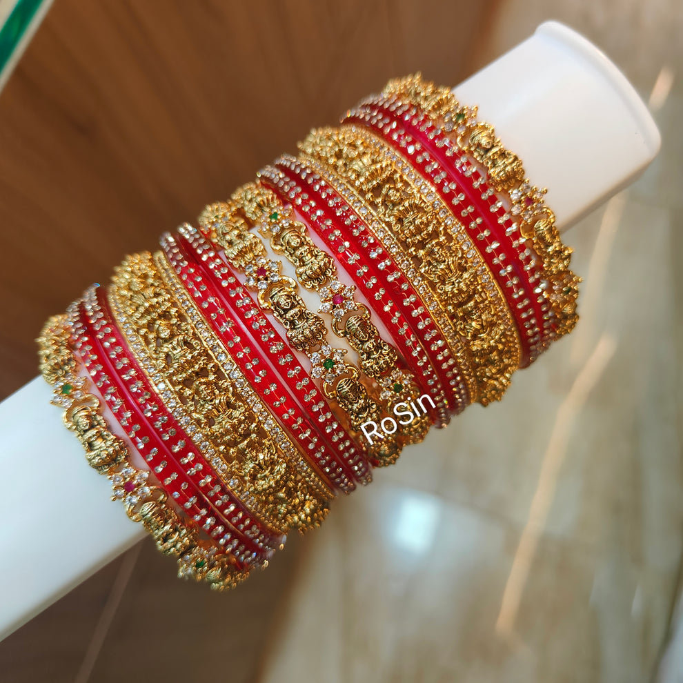 Vivaha Nagas temple bangles with glass mixed (1 set) – Rosin