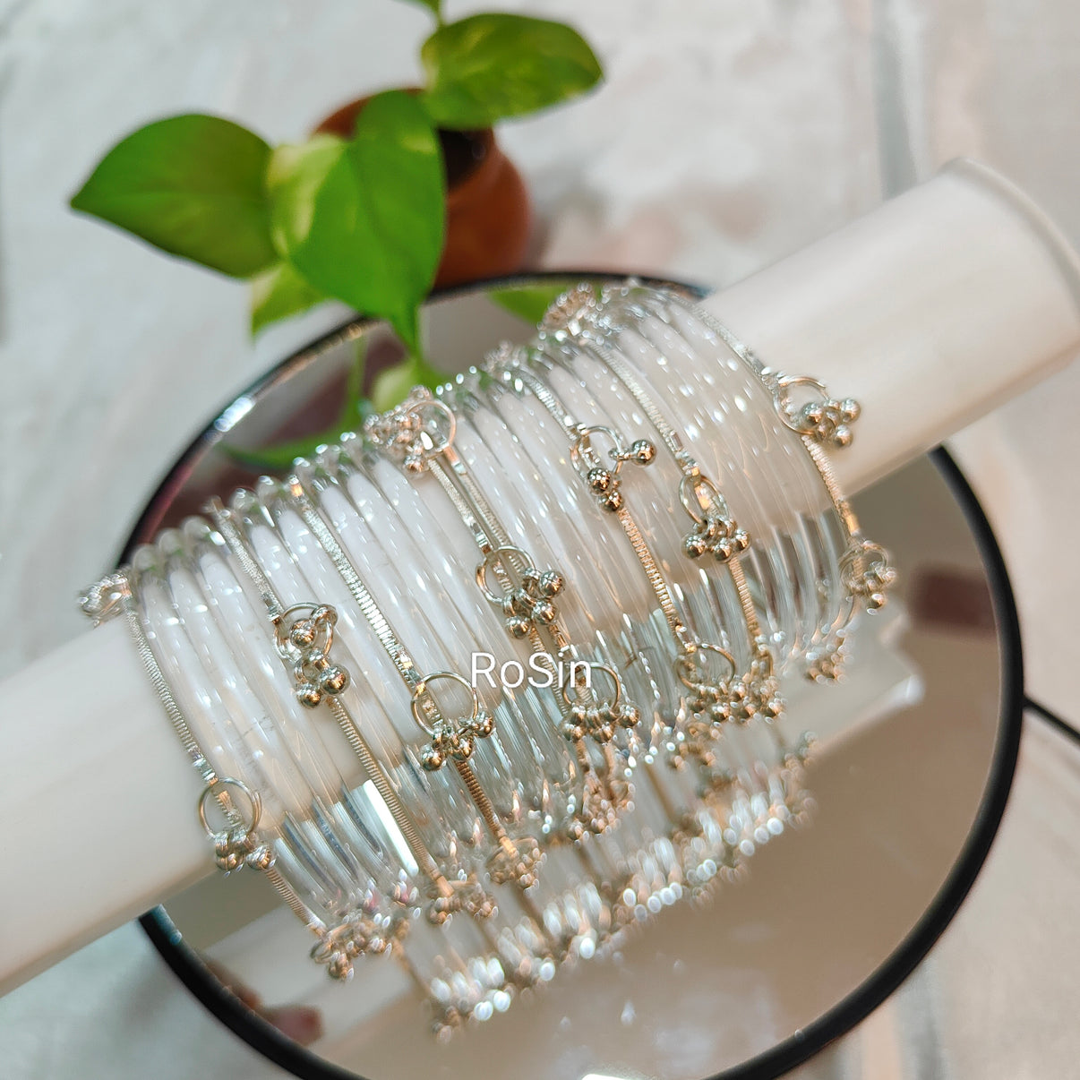 Clear Jelly silver ghungroo( 2 hands)24 bangles – Rosin
