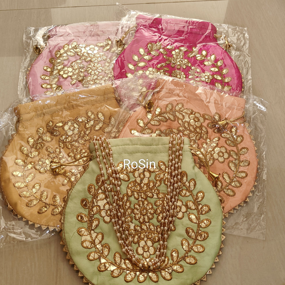 Premium embroidery potlis with hangings (Pack of 5) – Rosin
